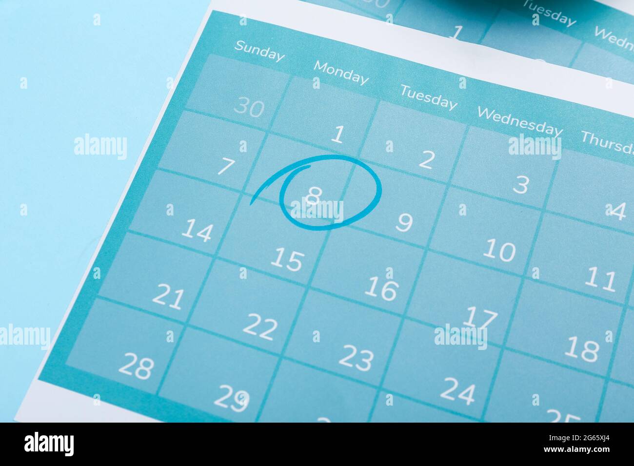 Calendar with marked date on color background, closeup Stock Photo - Alamy