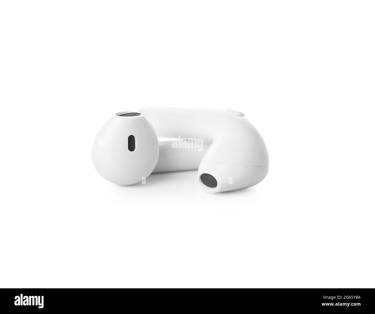 Modern earphones on white background Stock Photo - Alamy