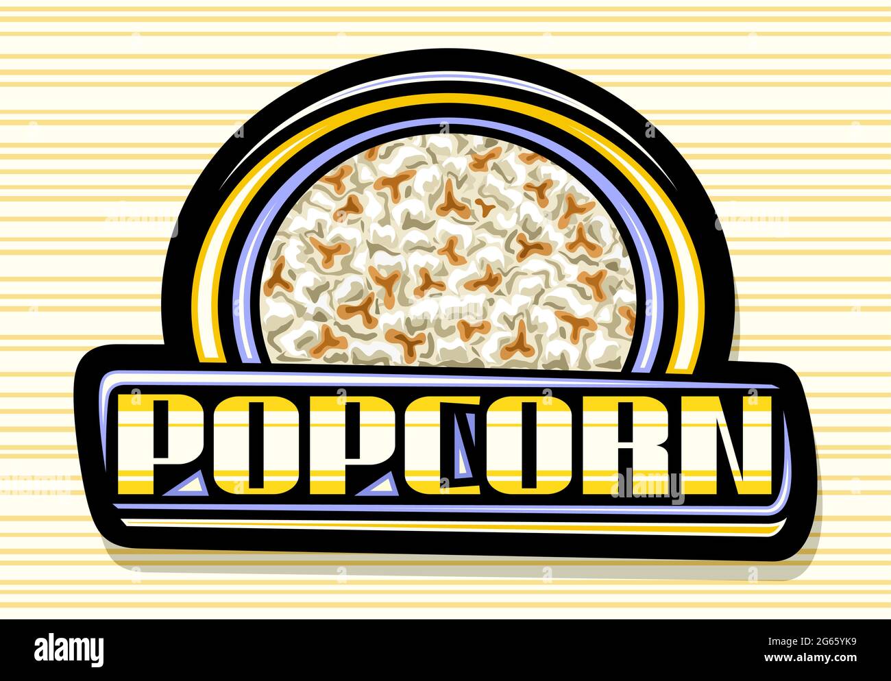 Vector logo for Popcorn, dark decorative sign board with illustration ...