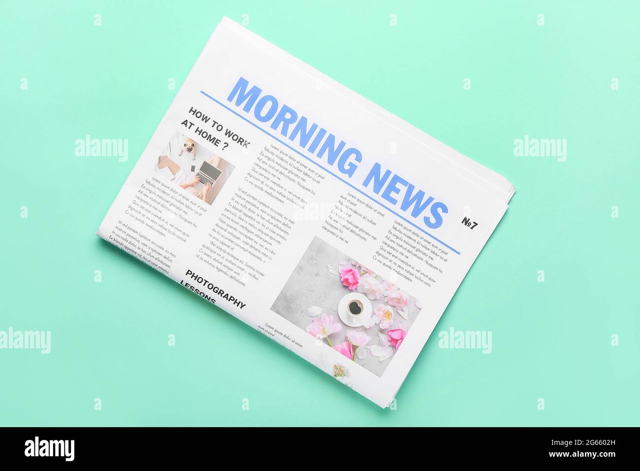 Morning newspaper on color background Stock Photo - Alamy
