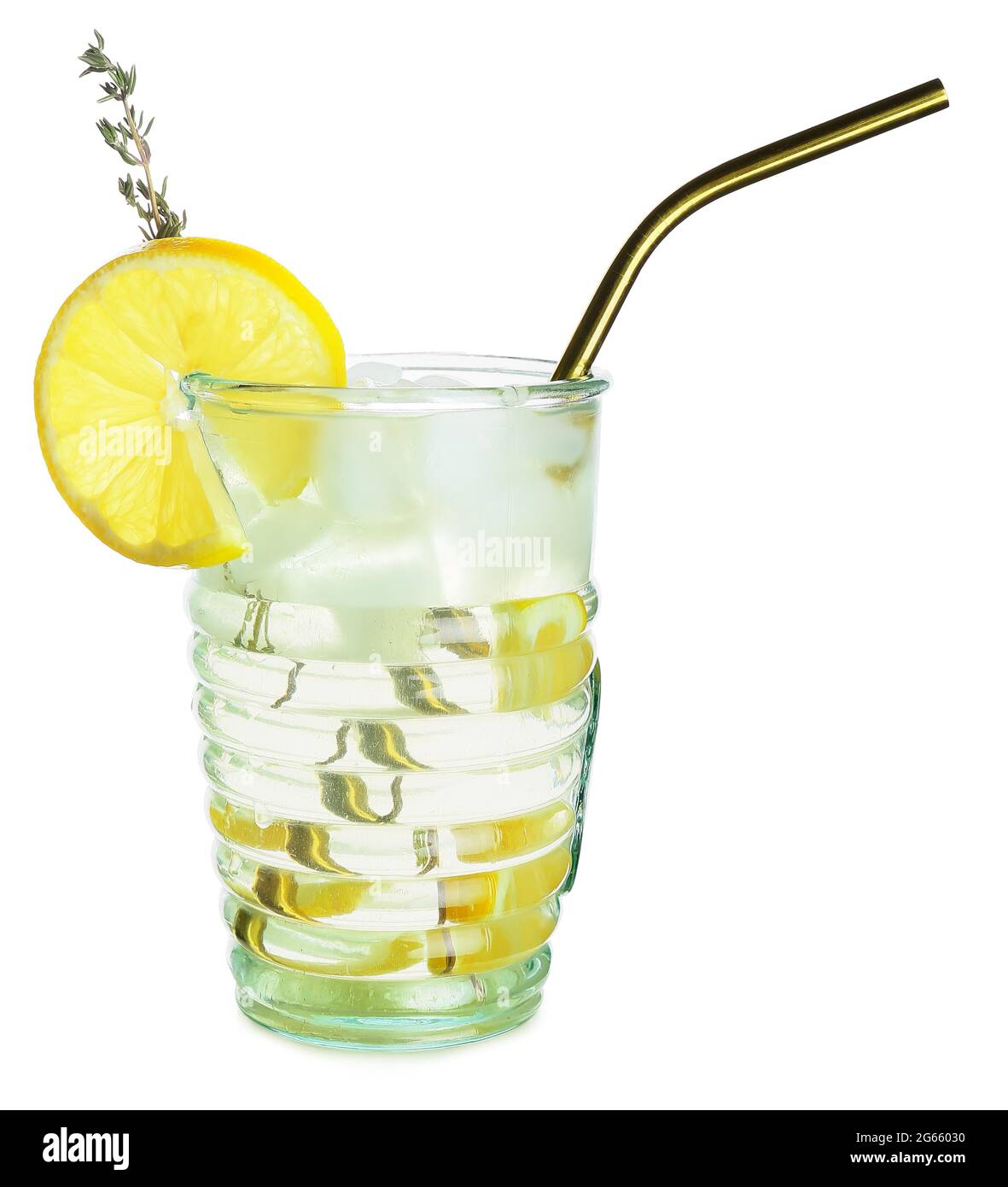 Glass of cold green tea on white background Stock Photo - Alamy