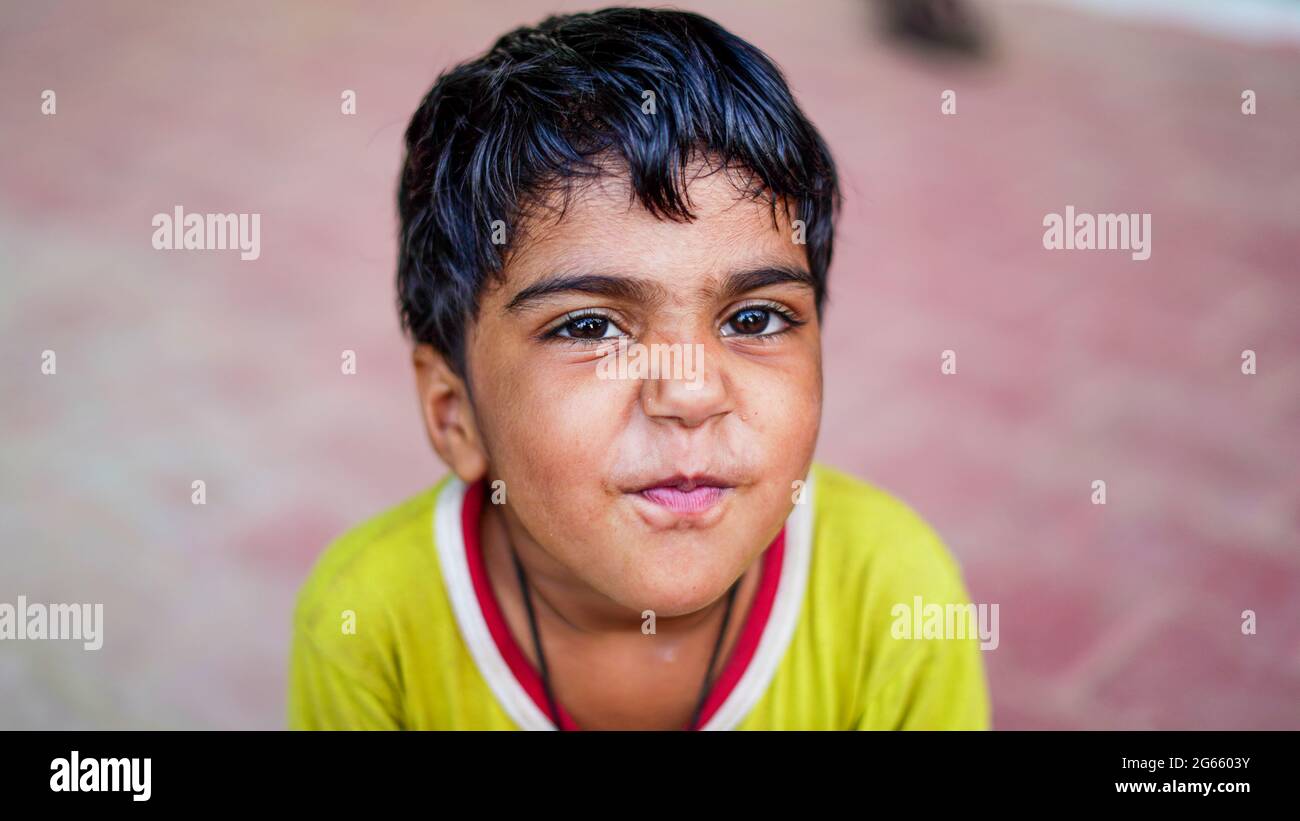 Little cute Girl with astonished facial expression mood. Cheerful girl ...