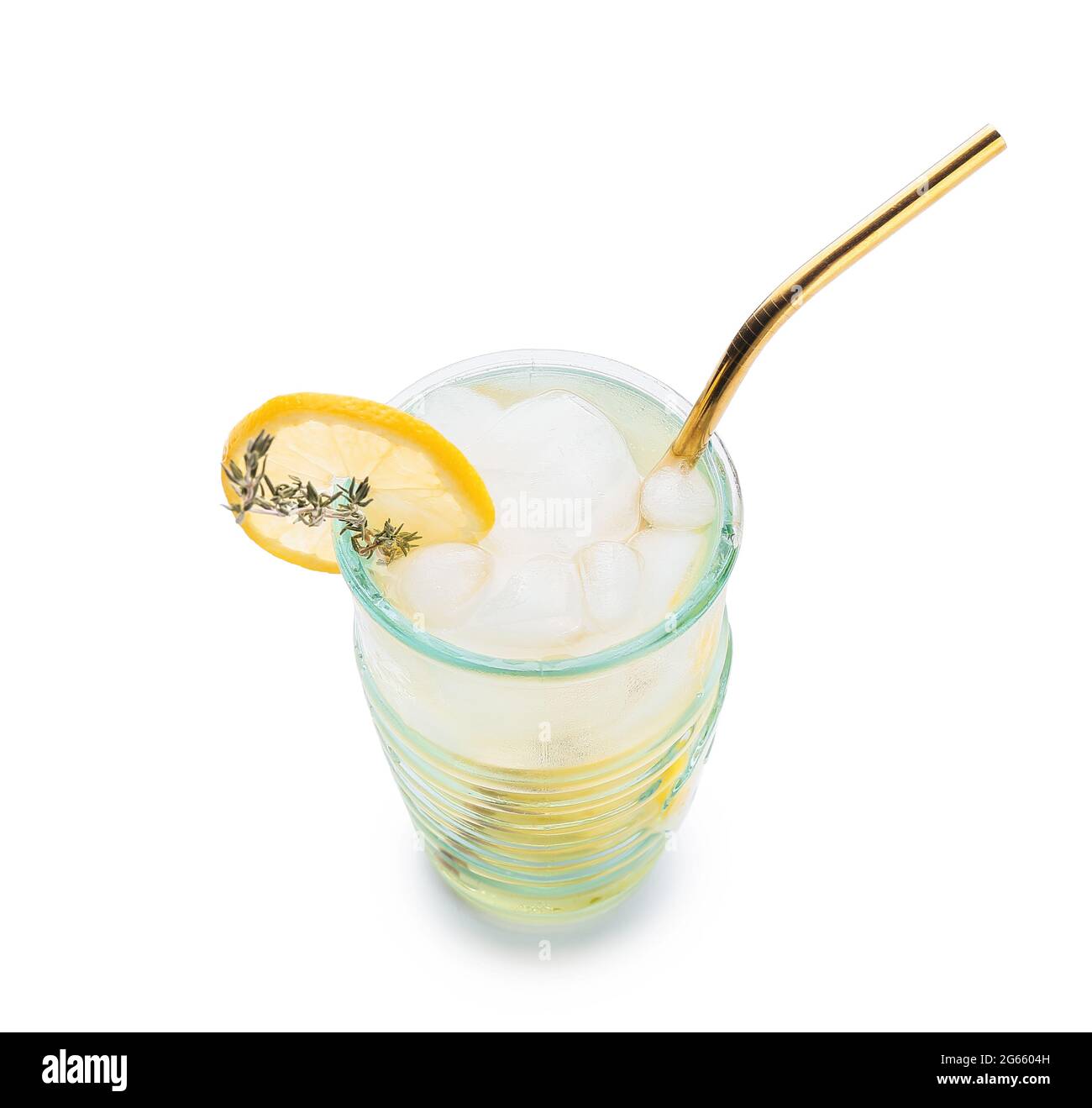 Glass of cold green tea on white background Stock Photo - Alamy