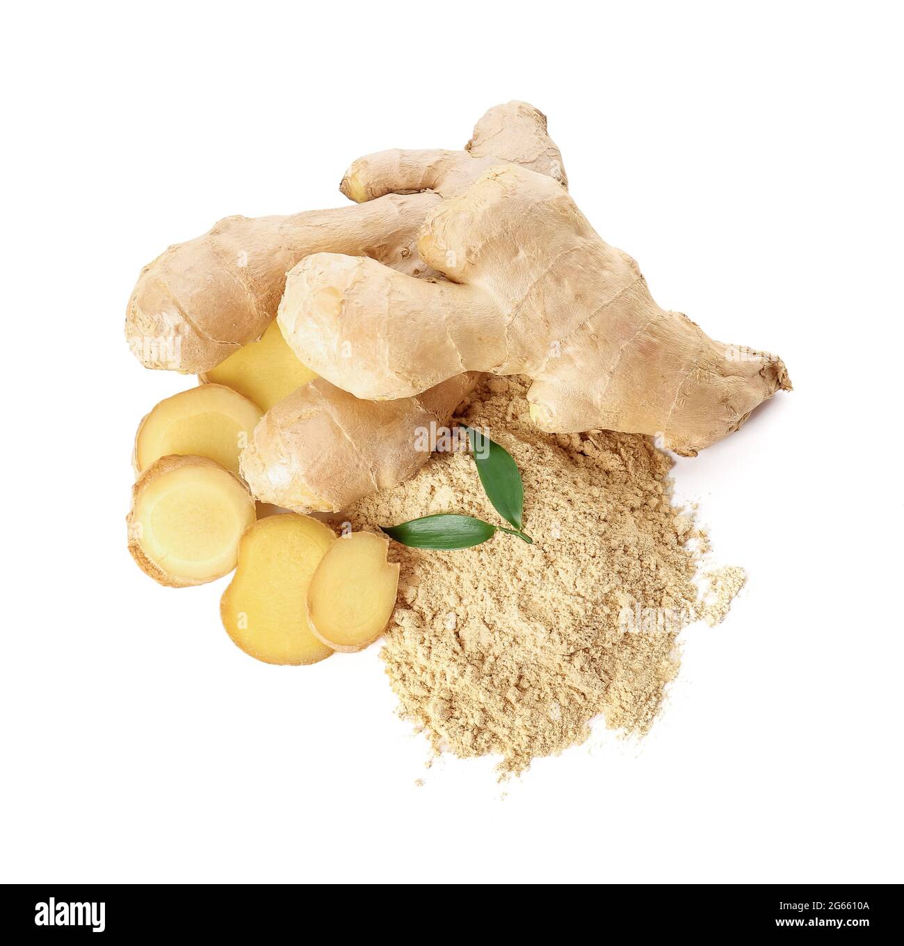 Fresh and ground ginger on white background Stock Photo - Alamy