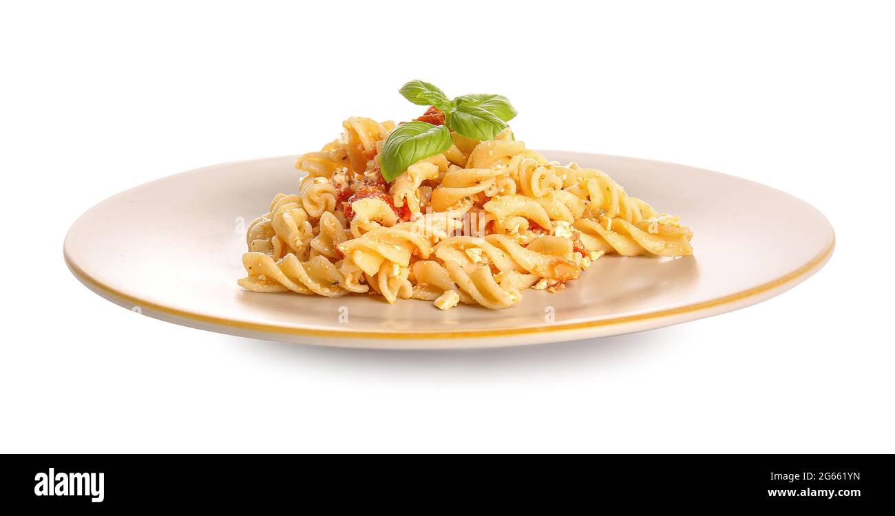 Plate with healthy pasta on white background Stock Photo - Alamy