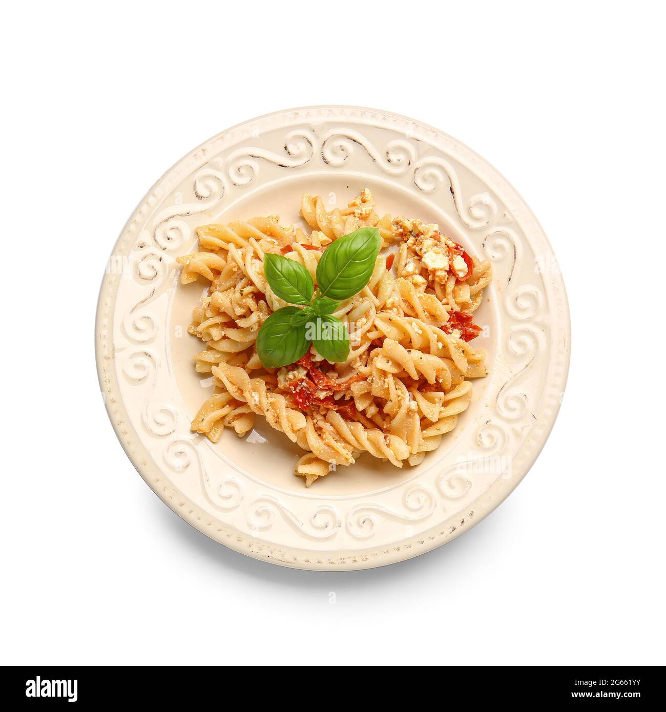 Plate with healthy pasta on white background Stock Photo - Alamy