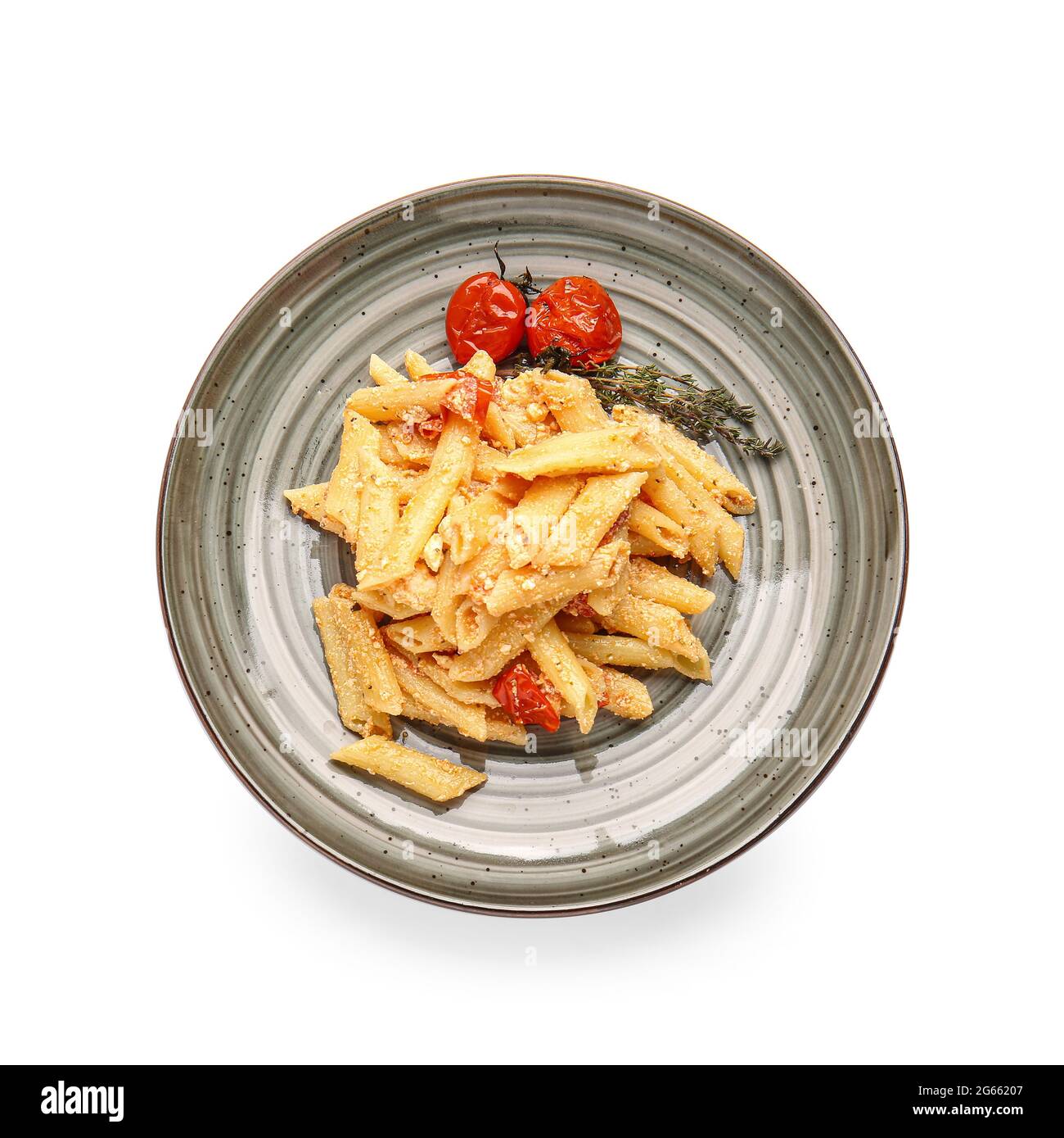 Plate with healthy pasta on white background Stock Photo - Alamy