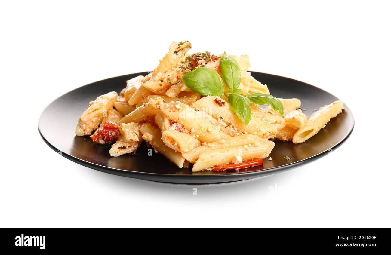Plate with healthy pasta on white background Stock Photo - Alamy