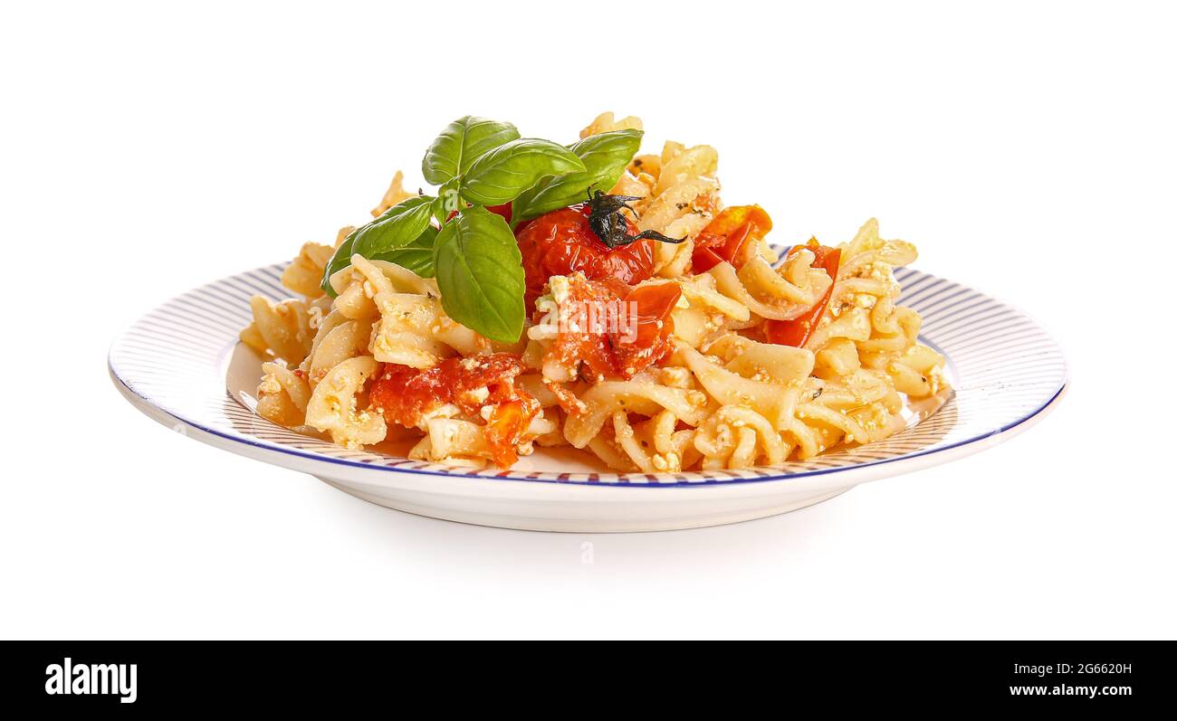 Plate with healthy pasta on white background Stock Photo - Alamy