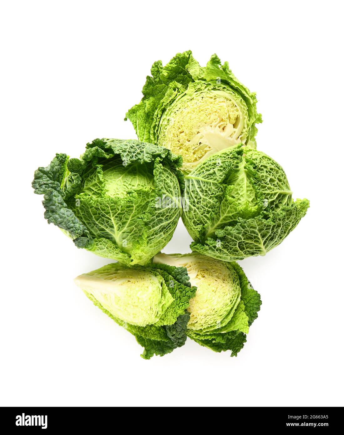 Fresh savoy cabbages on white background Stock Photo - Alamy