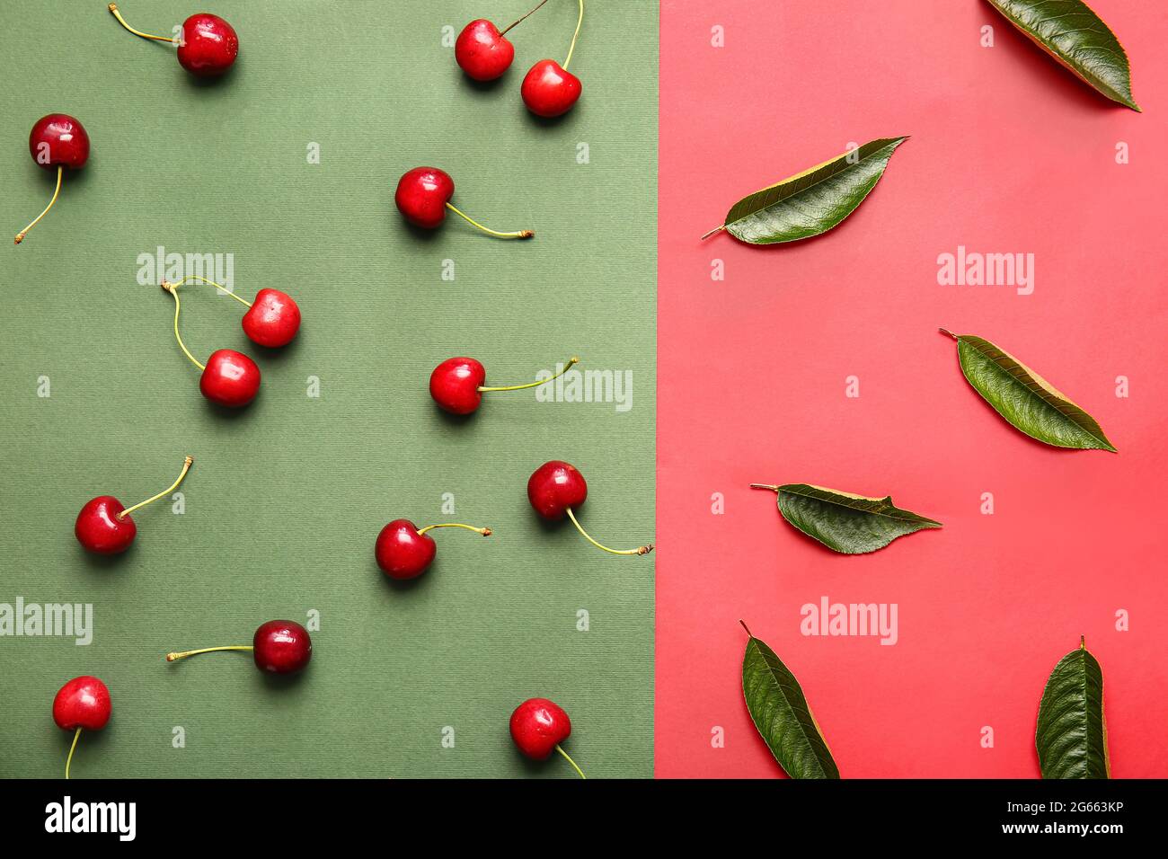Tasty ripe cherry on color background Stock Photo - Alamy