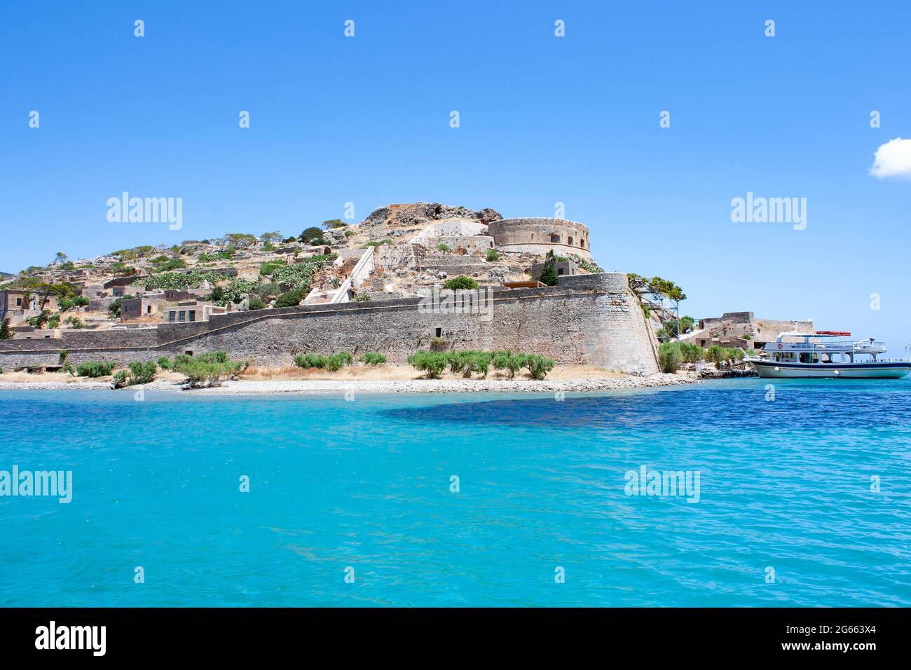 Abandoned old fortress and former leper colony, island Spinalonga ...