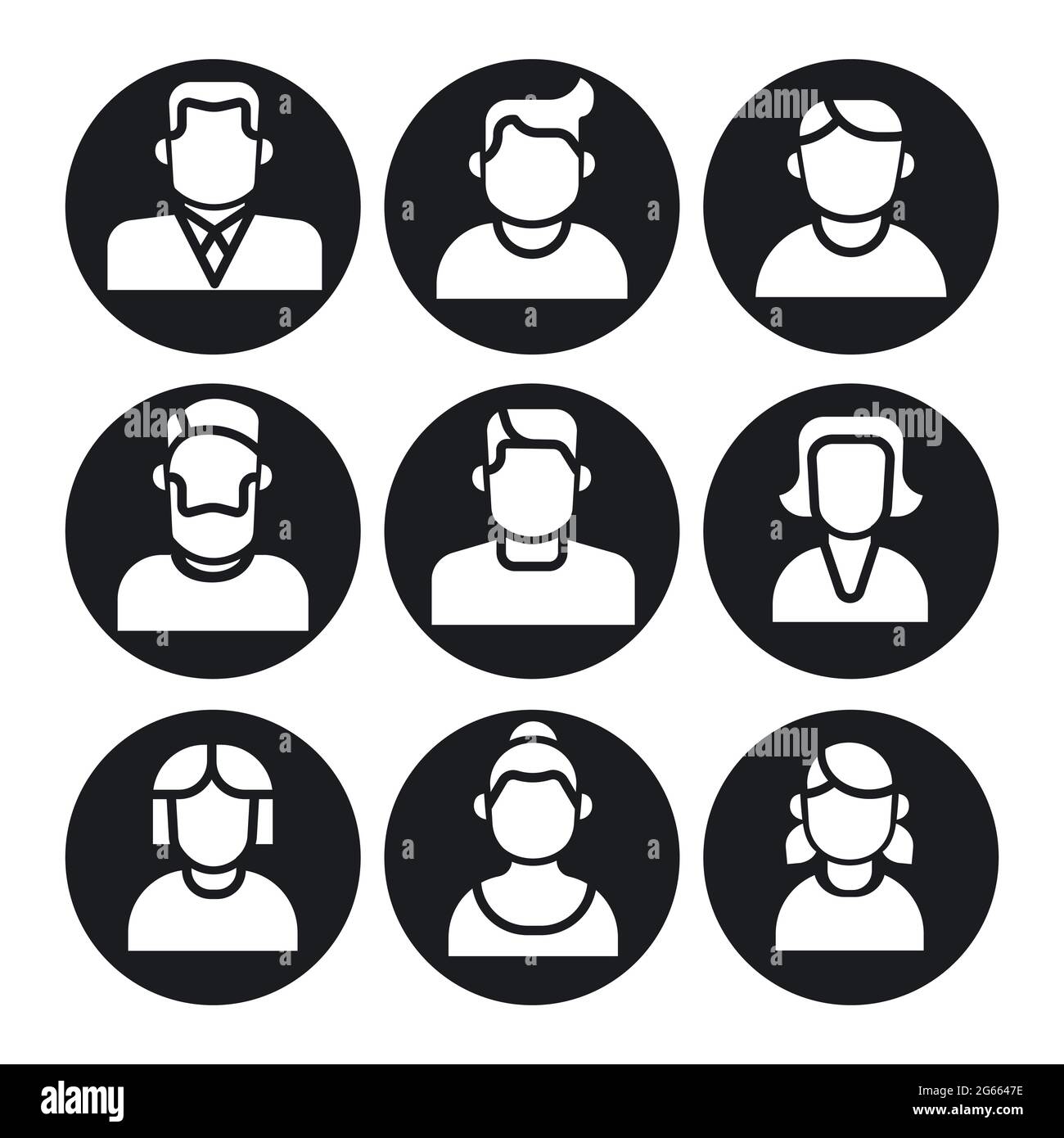 illustration of the set of female and male avatars black and white ...