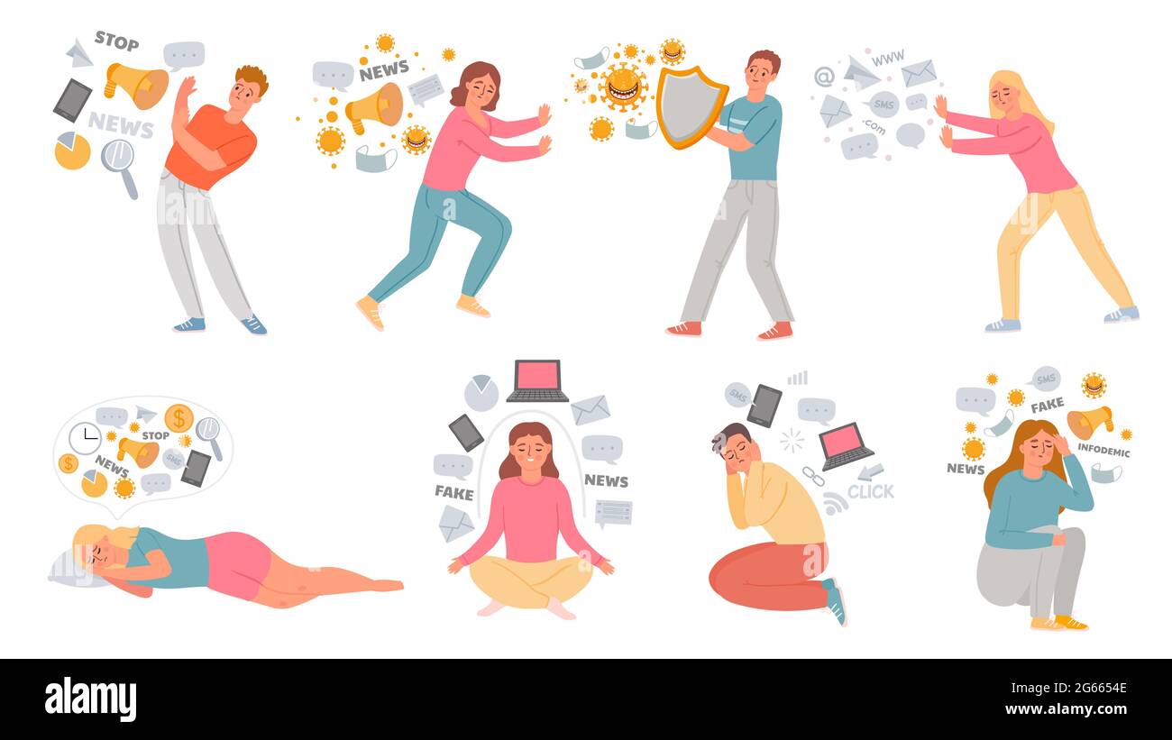 Information overload. Man and woman overwhelmed by data. People hide ... Information overload. Man and woman overwhelmed by data. People hide ...