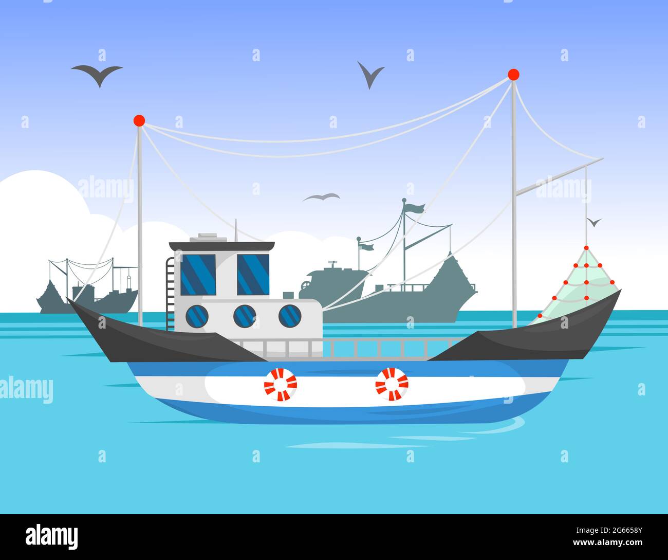 Cartoon Ship Boat Sailing In Stock Vector Images - Alamy