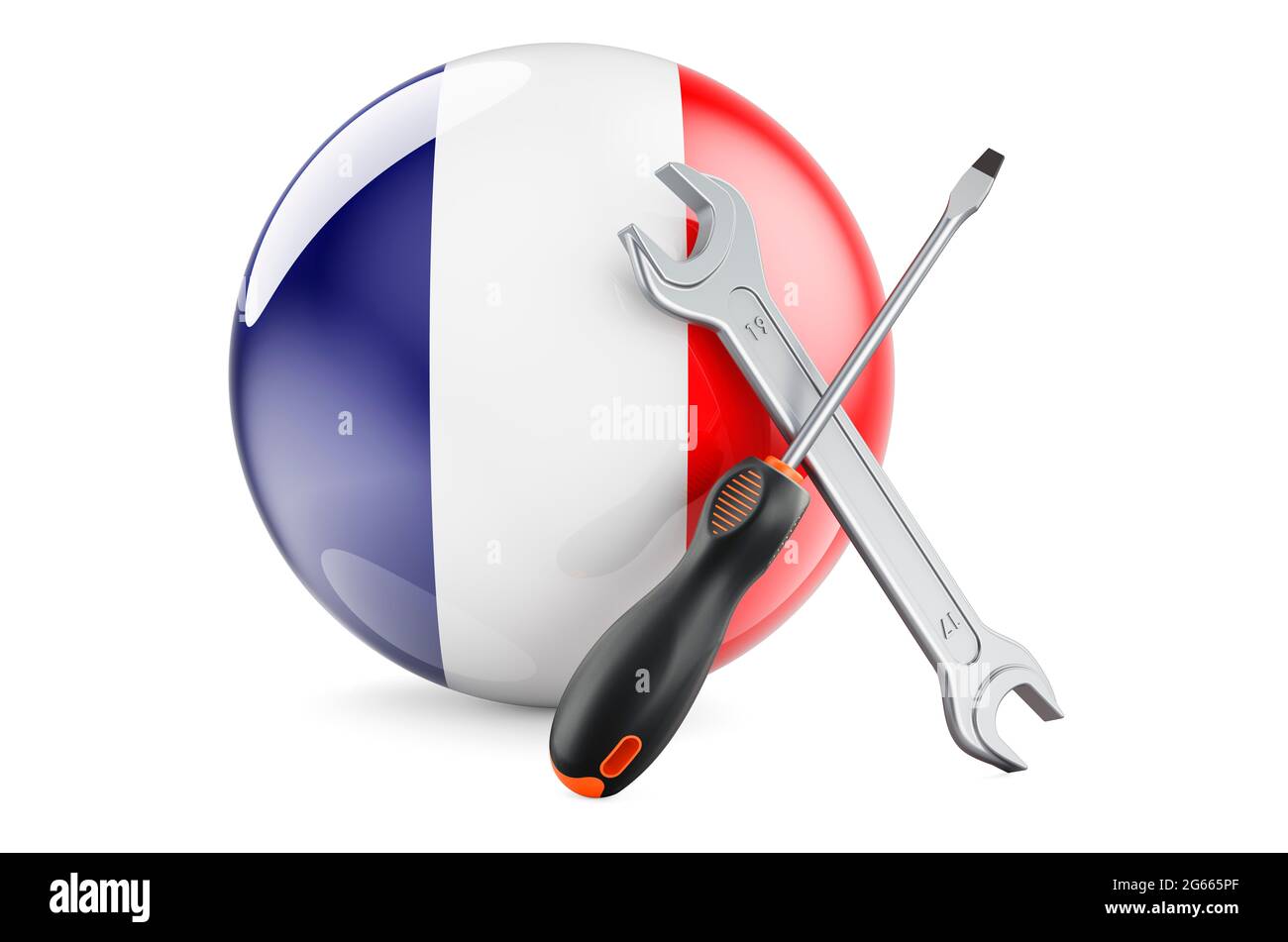 Service and repair in France concept. Screwdriver and wrench with ...