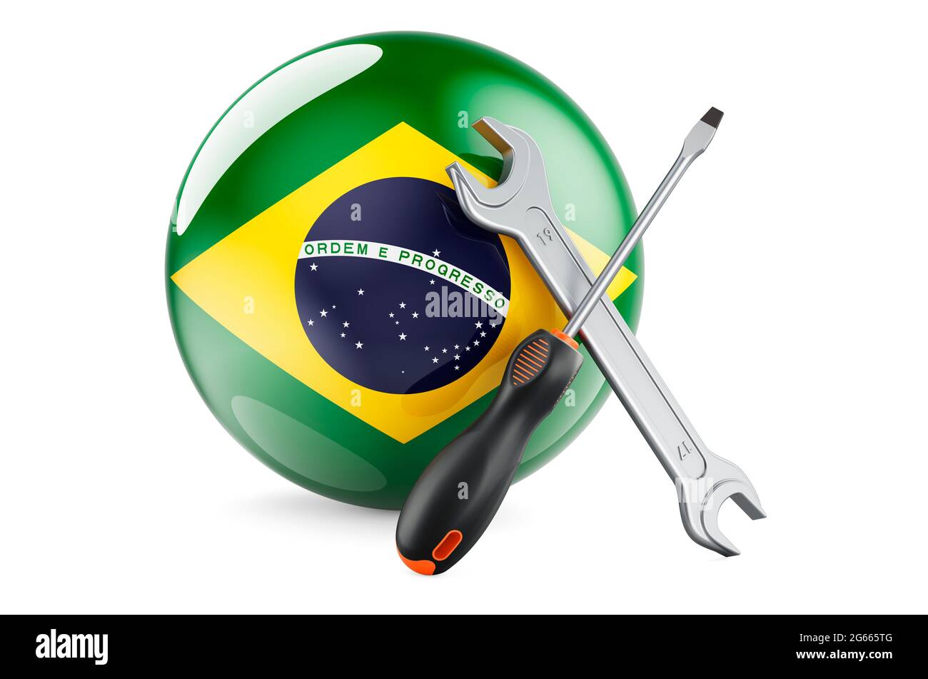Service and repair in Brazil concept. Screwdriver and wrench with ...