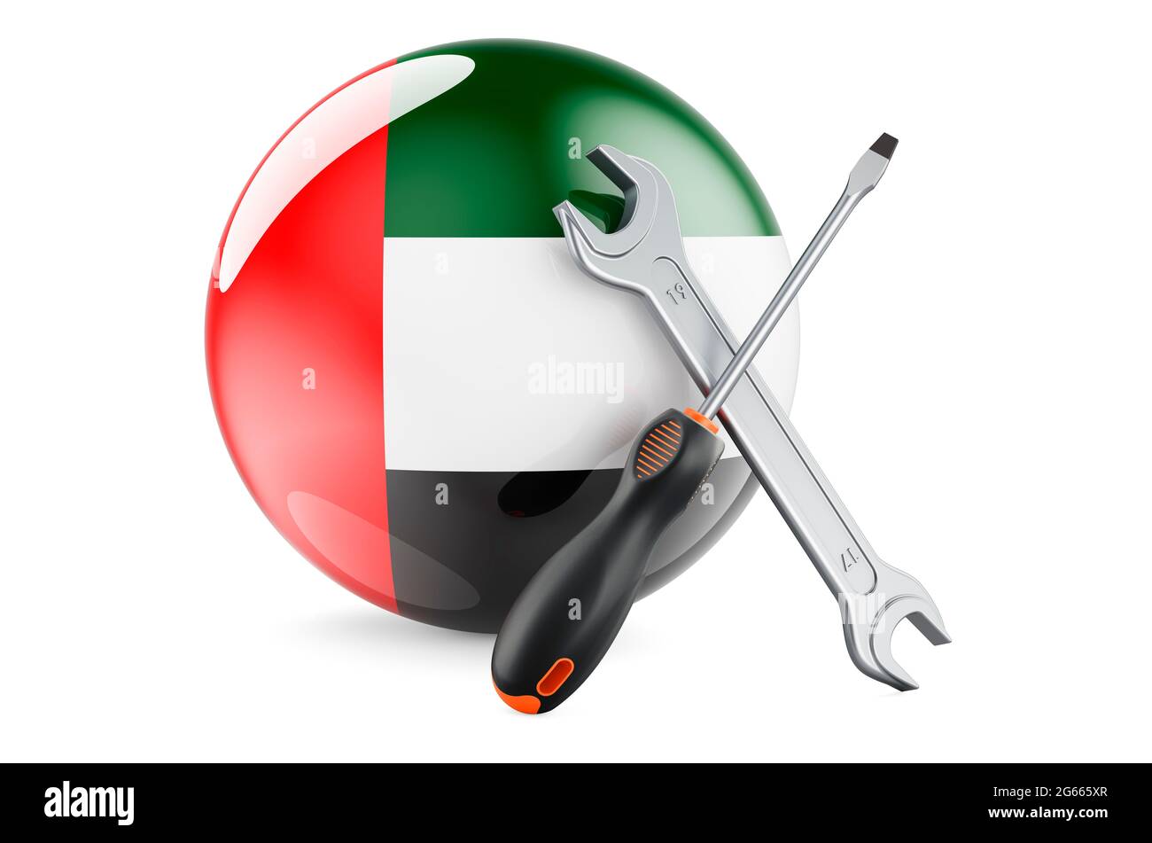 Service and repair in the UAE concept. Screwdriver and wrench with the ...