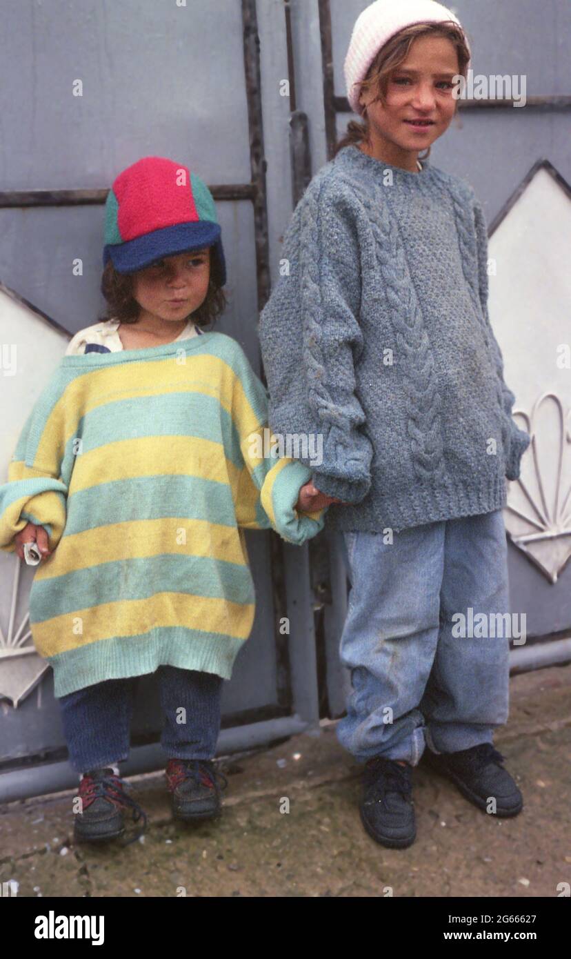 Young girls in Romania, poorly dressed, in 1999 Stock Photo - Alamy