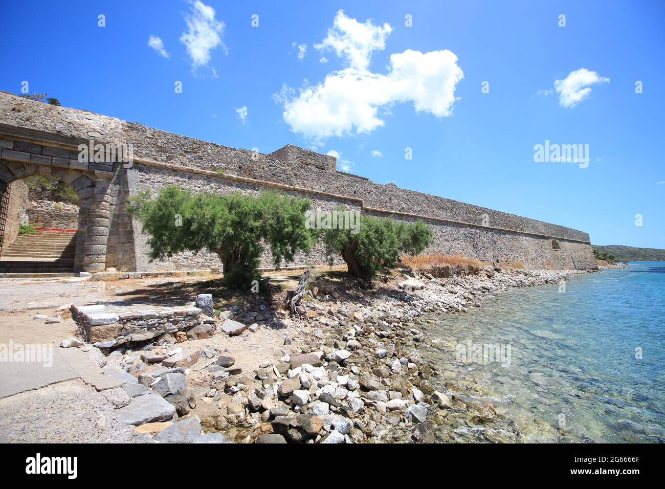Abandoned old fortress and former leper colony, island Spinalonga ...