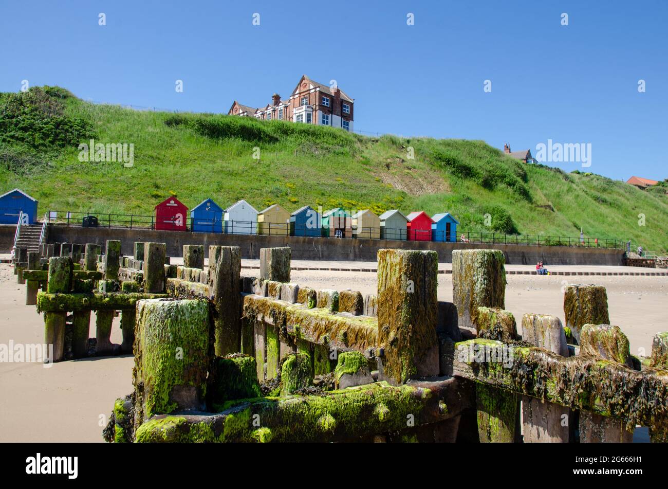 The beach and beach huts at the seaside resort of Mundesley, Norfolk ...