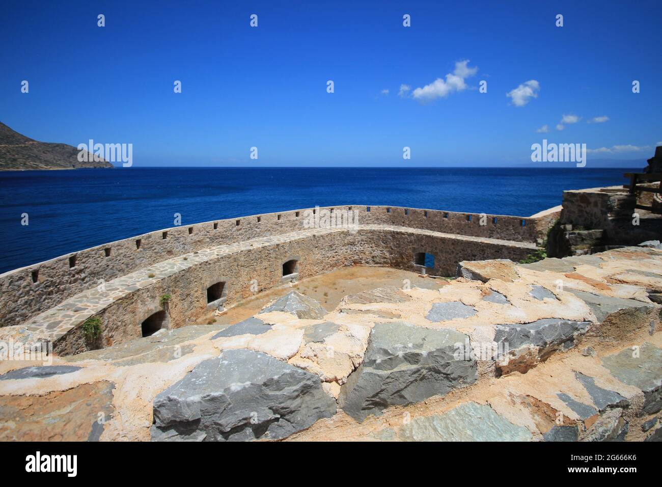 Abandoned old fortress and former leper colony, island Spinalonga ...