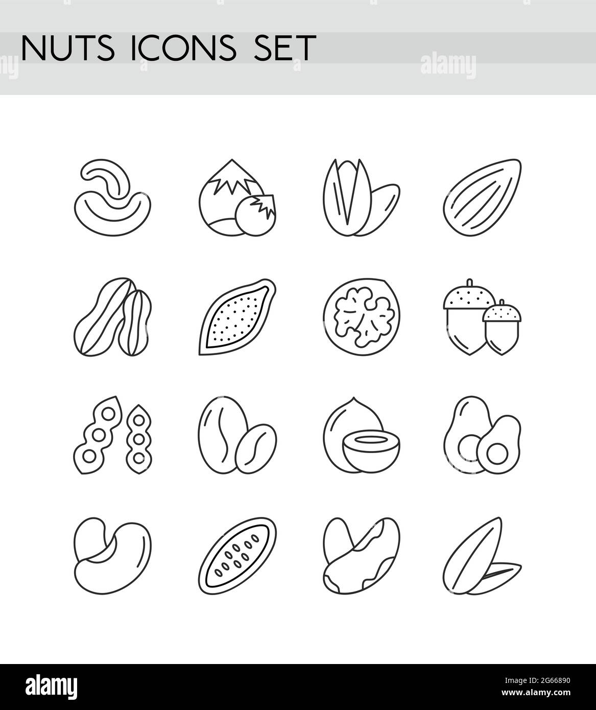 Nuts icons line outline vector illustration set. Shapes and cross ...