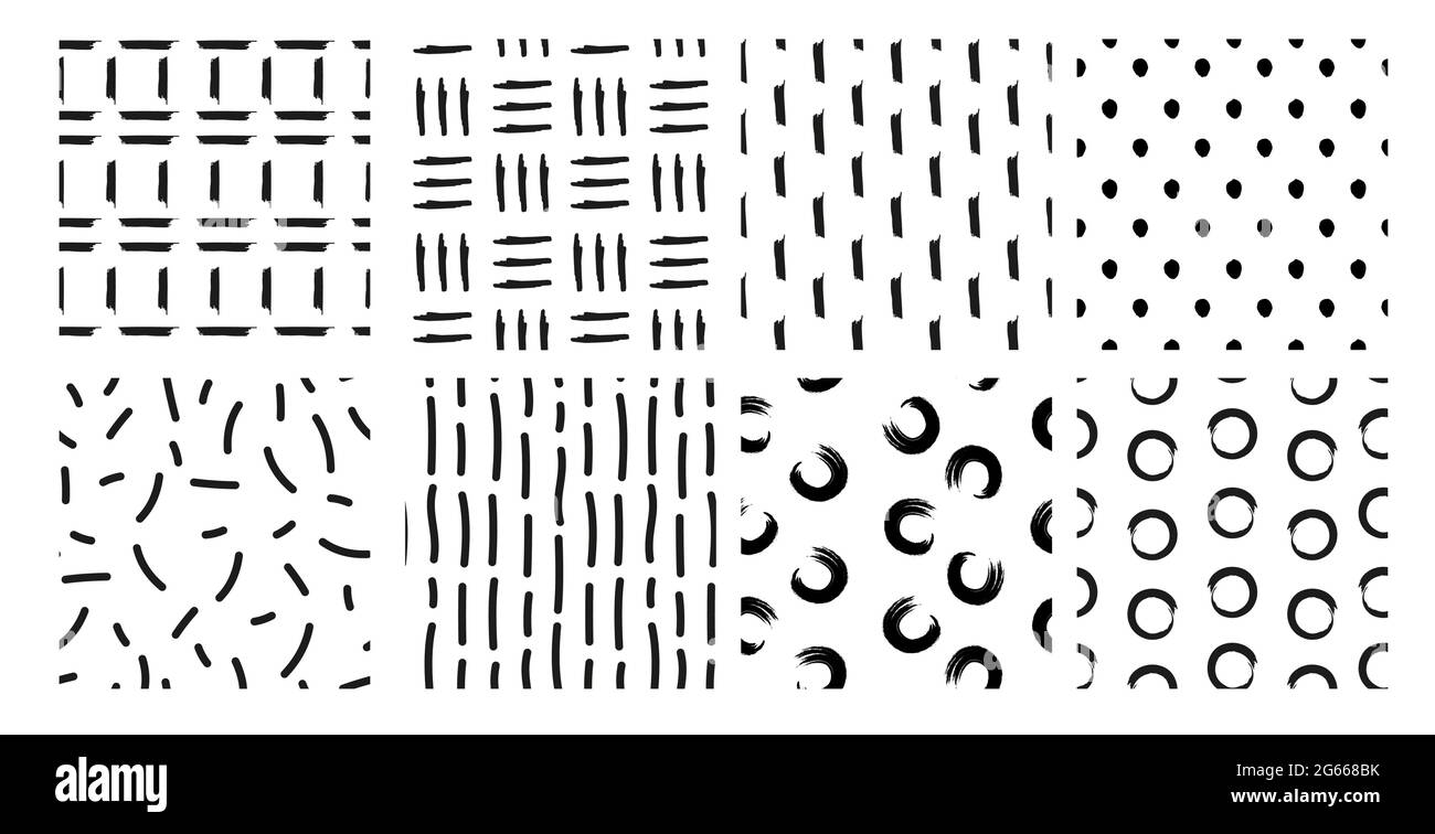 Vector illustration set of hand drawn seamless patterns, textures ...