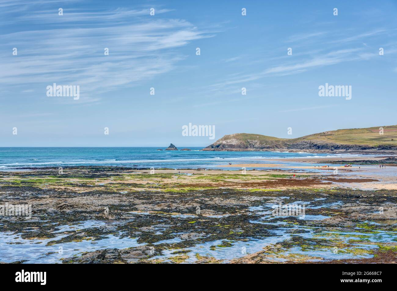 With the tide out at Constantine Bay in Cornwall you have the full ...