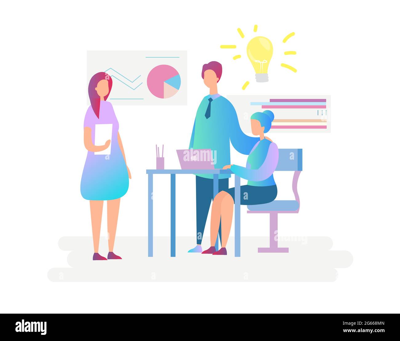 Teamwork creative business idea character concept flat design vector ...