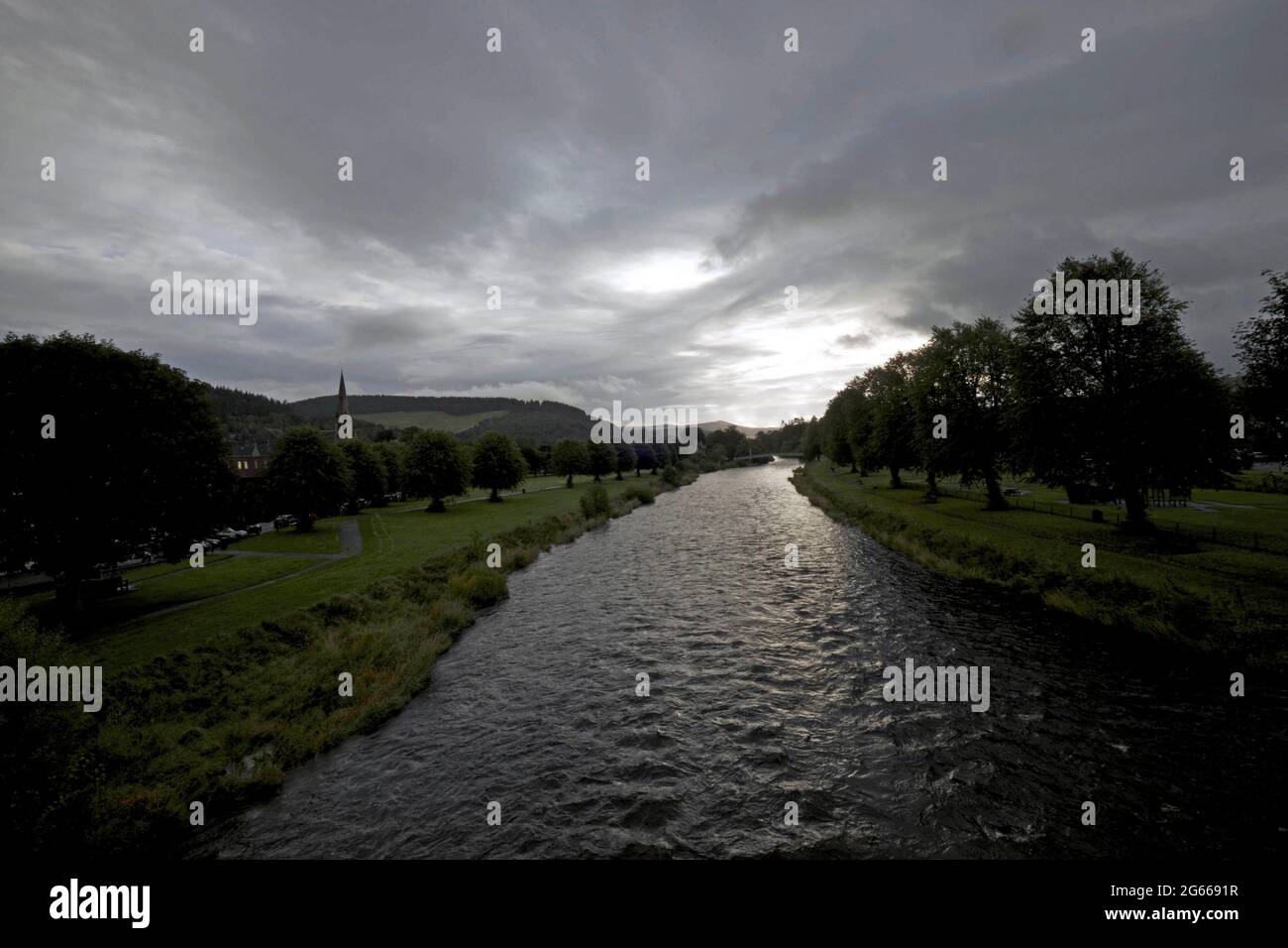 The River Tweed as seen from the Tweed Bridge. Peebles, Scotland Stock ...