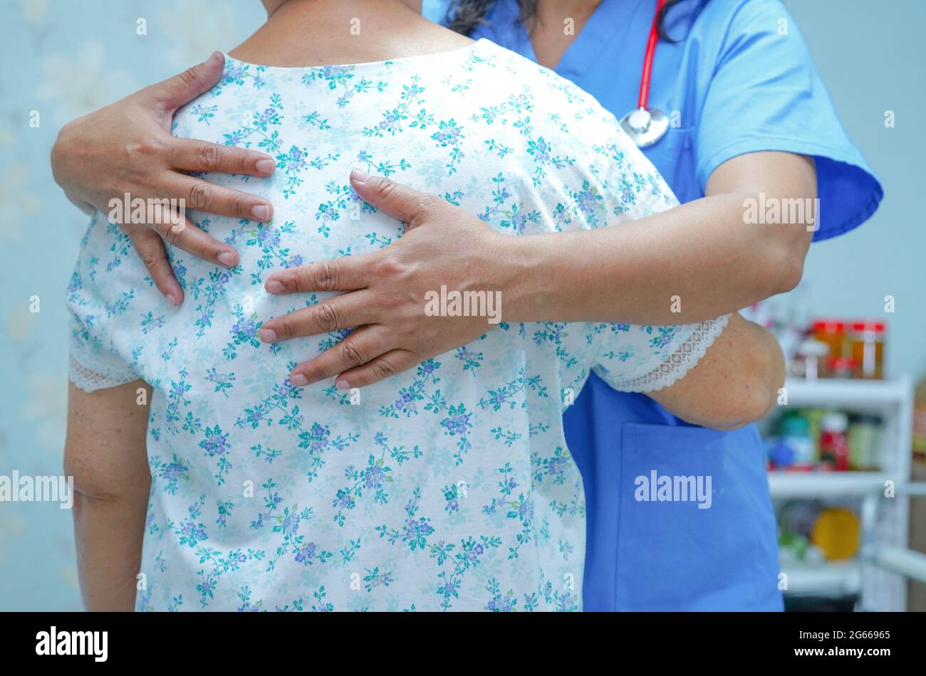 Doctor hug with patient with love, care, helping, encourage and empathy ...