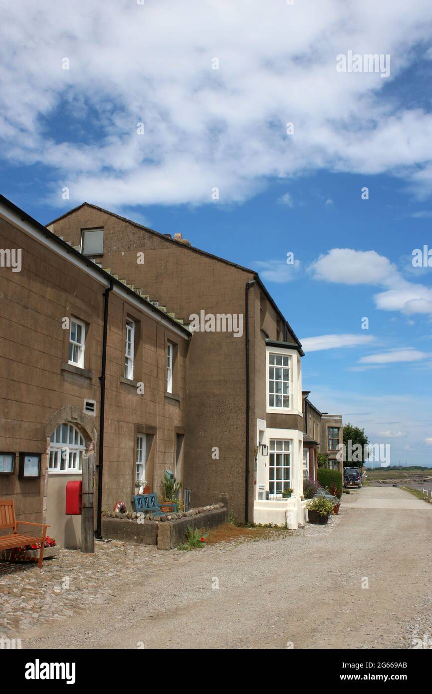 Riverside houses, buildings and road at Sunderland Point, Lancashire at ...