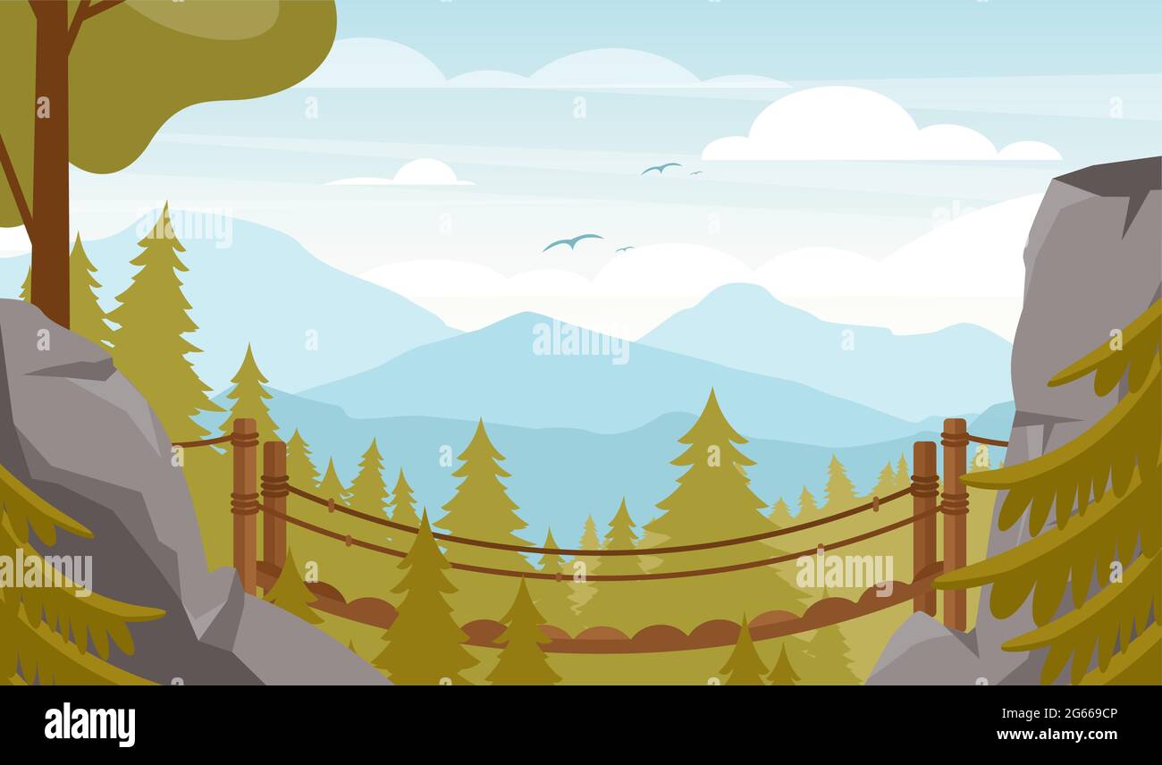 Scenic valley flat vector illustration. Beautiful mountain landscape ...