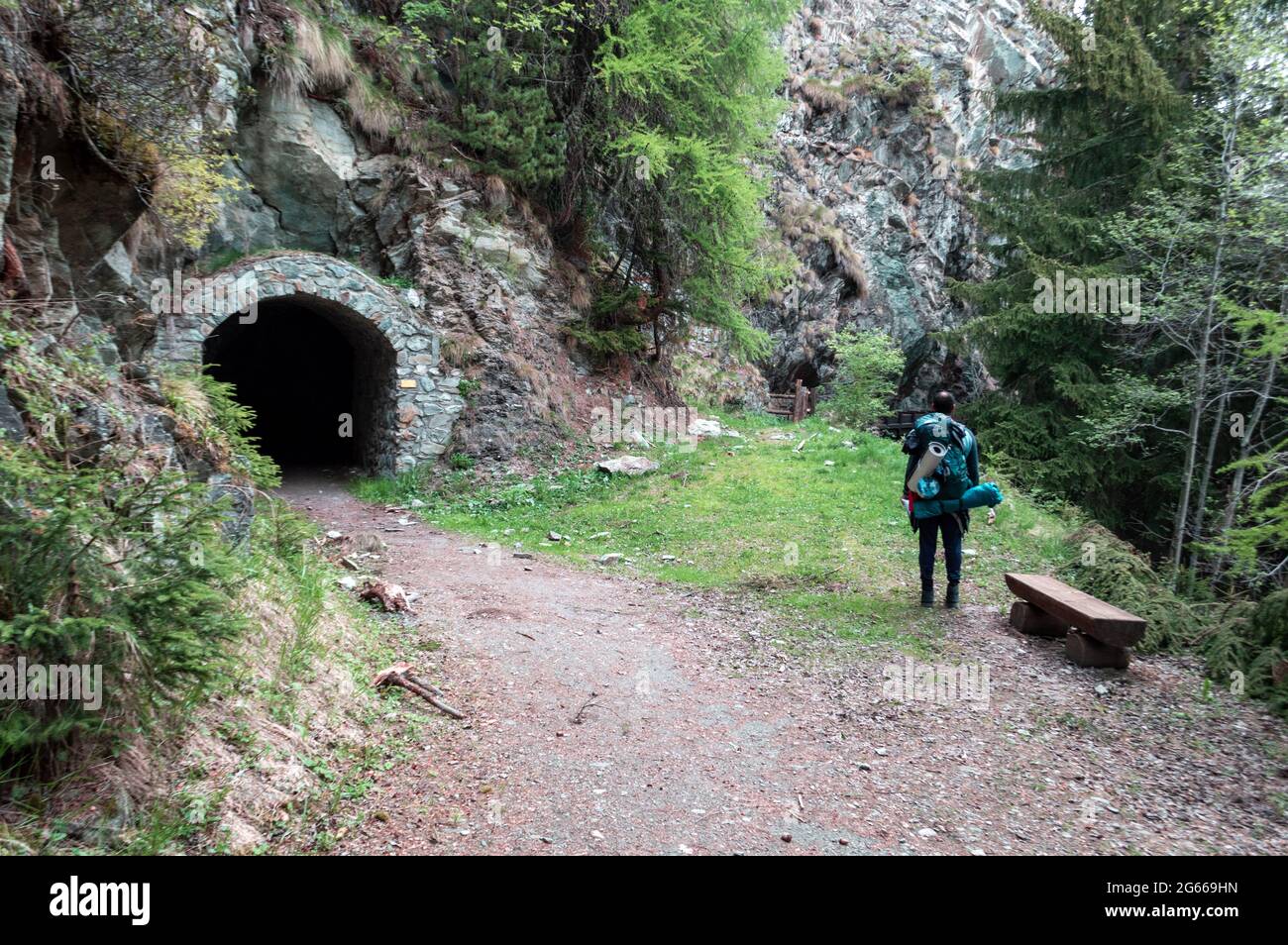 One of the 14 galleries on the trekking path between Brusson and Col De ...