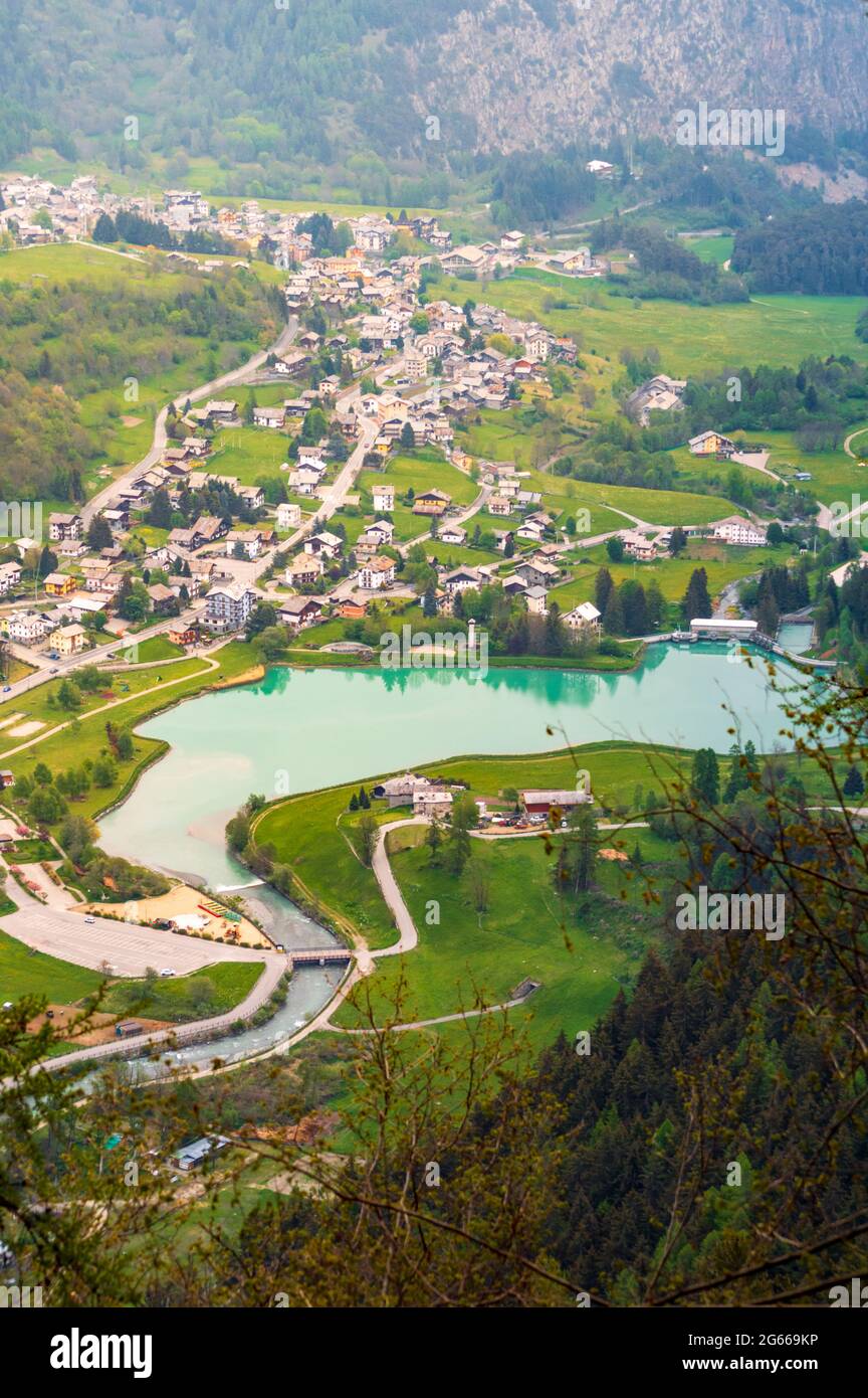 View of the lake of Brusson a little town in Val d'Ayas, in Val D'Aosta ...