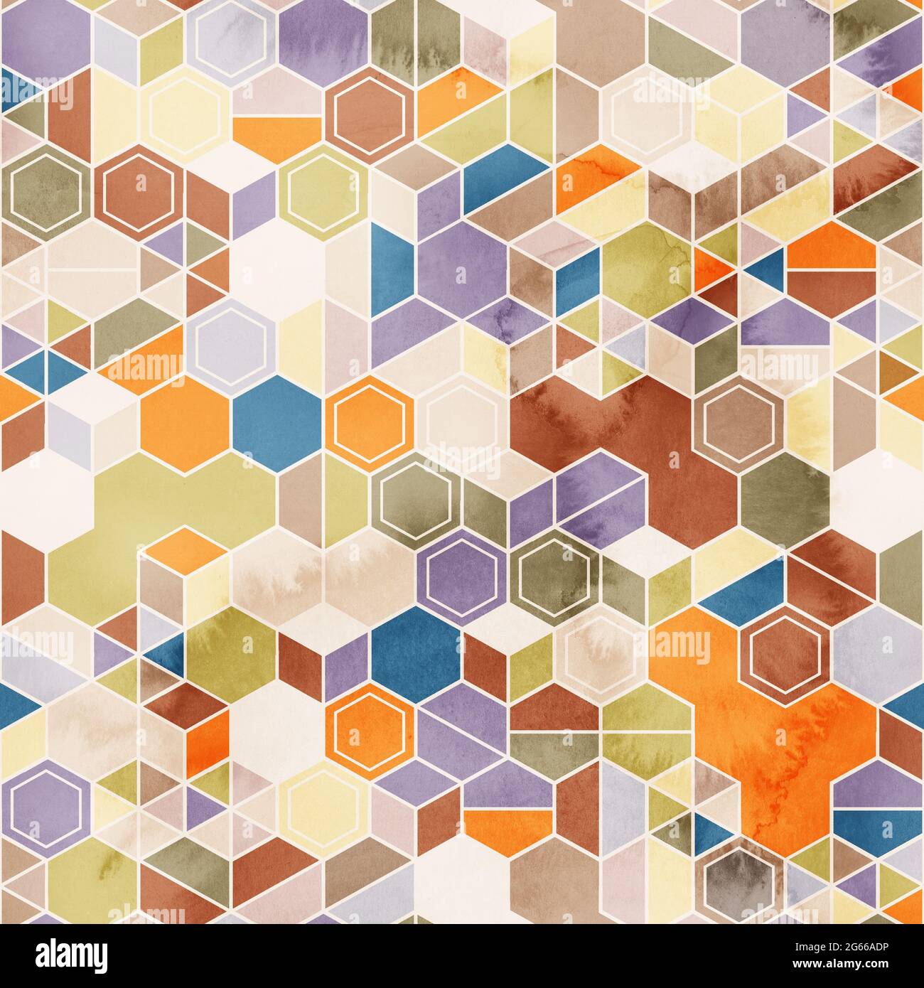 Seamless pattern of hexagons in random colors in watercolor Stock Photo ...