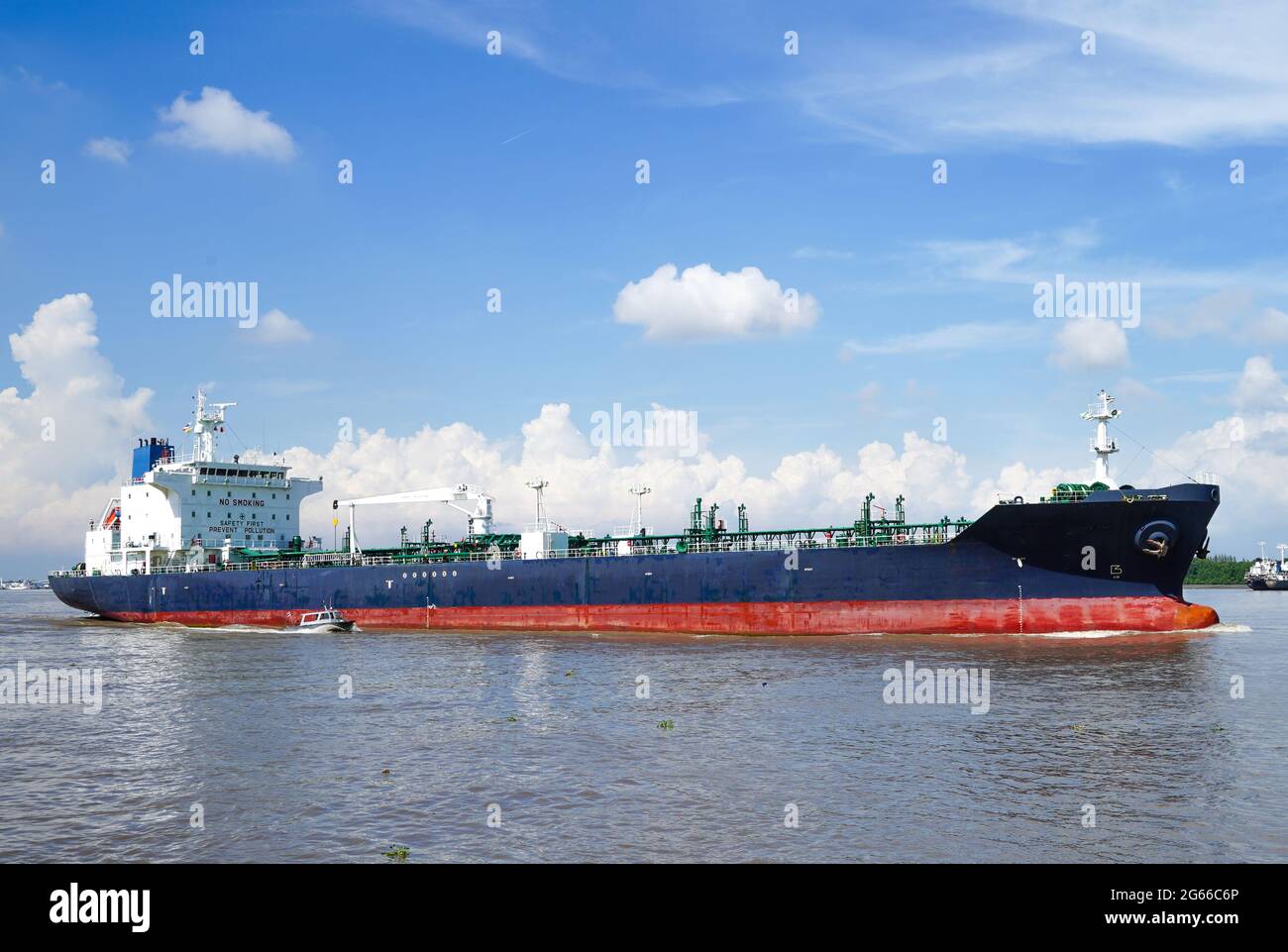 Cargo ship at river of Thailand in Asia, Logistics, transportation and ...