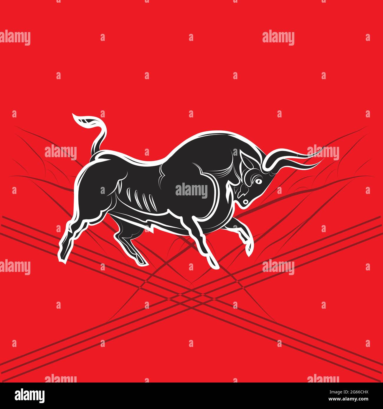 Black and white graphic bull silhouette. Black powerful buffalo with ...