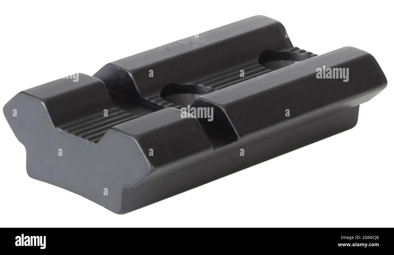 Metal piece that attaches a high powered optic to a gun Stock Photo - Alamy