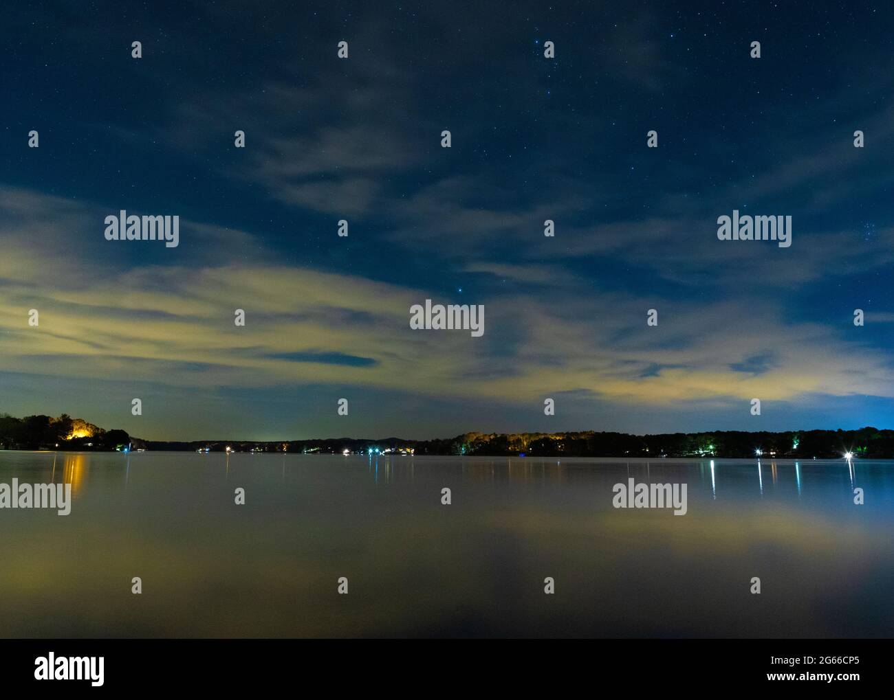 Sky clearing at night above North Carolina at Lake Tillery Stock Photo ...