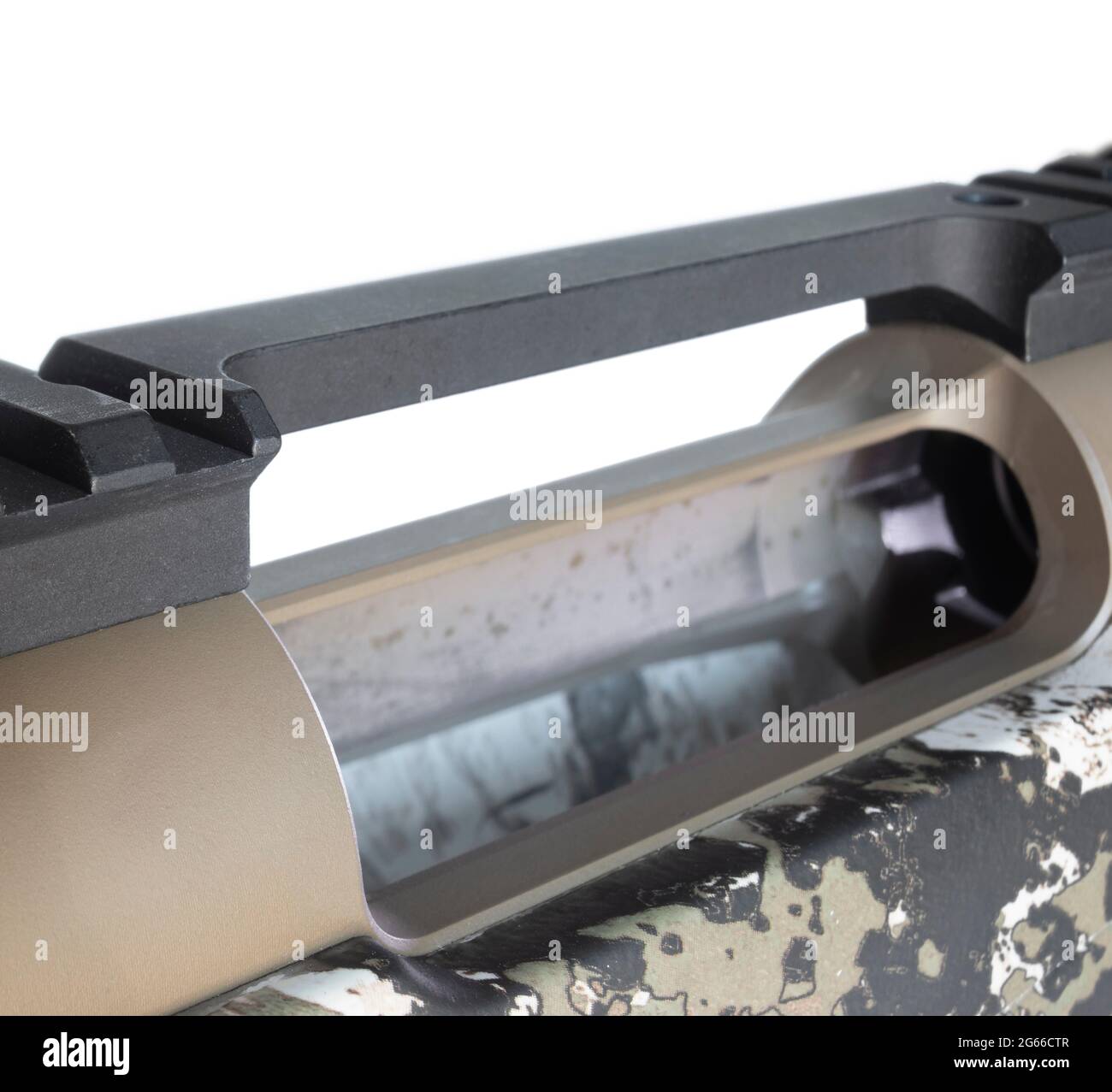 Rifle with an empty chamber and bolt taken out isolated on white Stock ...