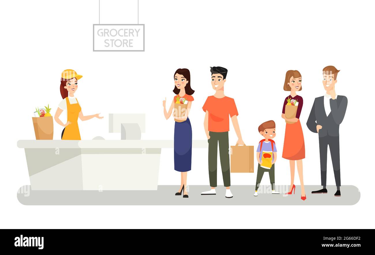 Long queue for food Stock Vector Images - Alamy