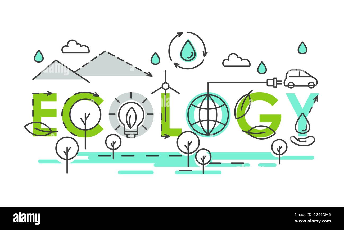 Ecology world lettering composition colorful vector illustration Stock ...