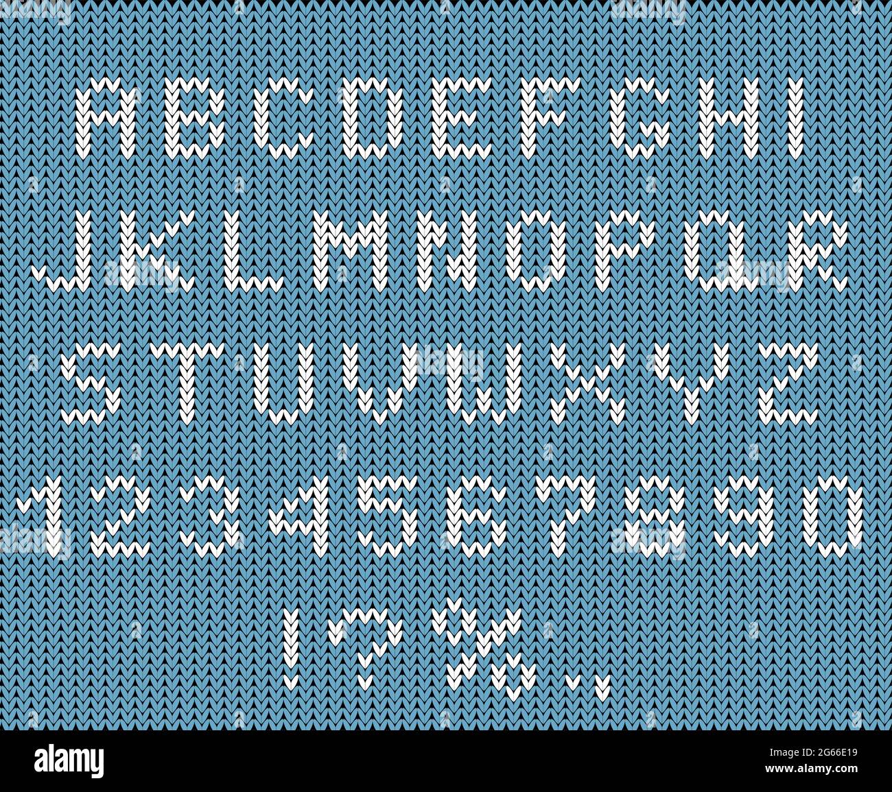Christmas font flat vector illustration. Knitwear stylized alphabet and ...
