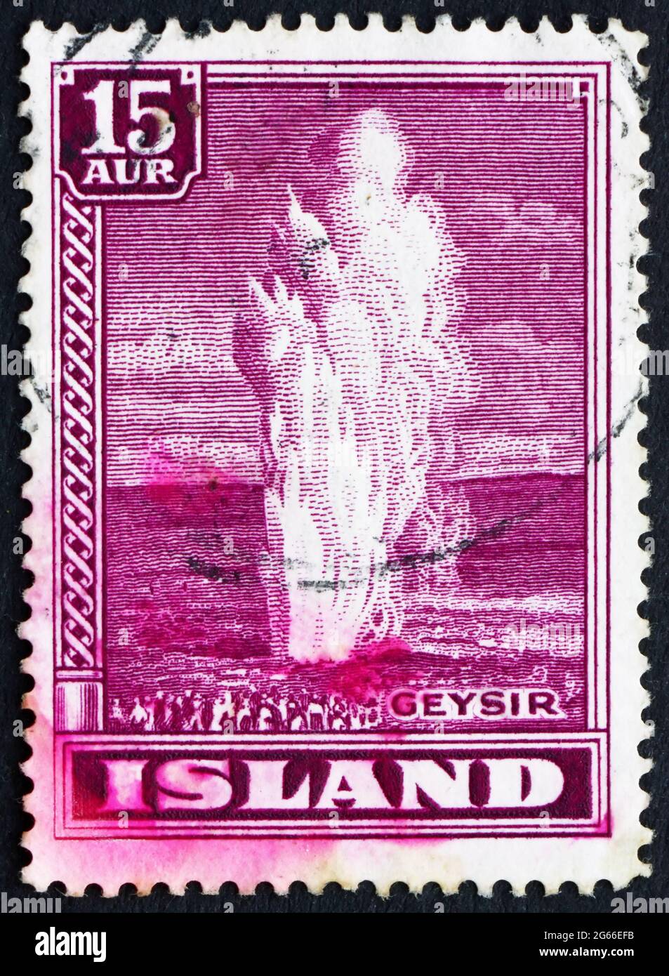 ICELAND - CIRCA 1938 a stamp printed in the Iceland shows Geyser ...