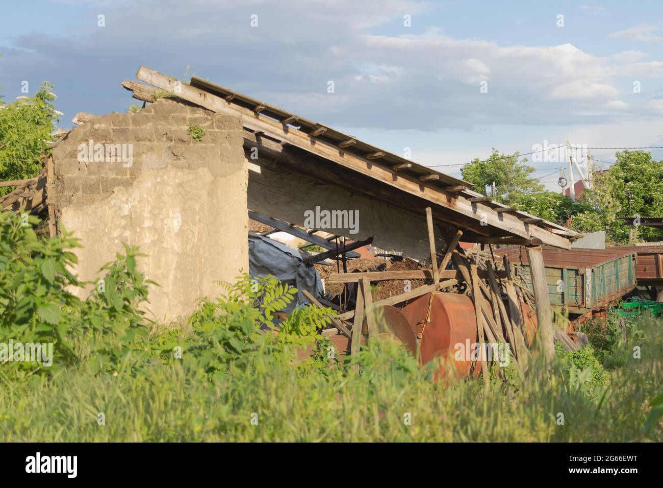 The wall of an old clay house - almost completely demolished Stock ...