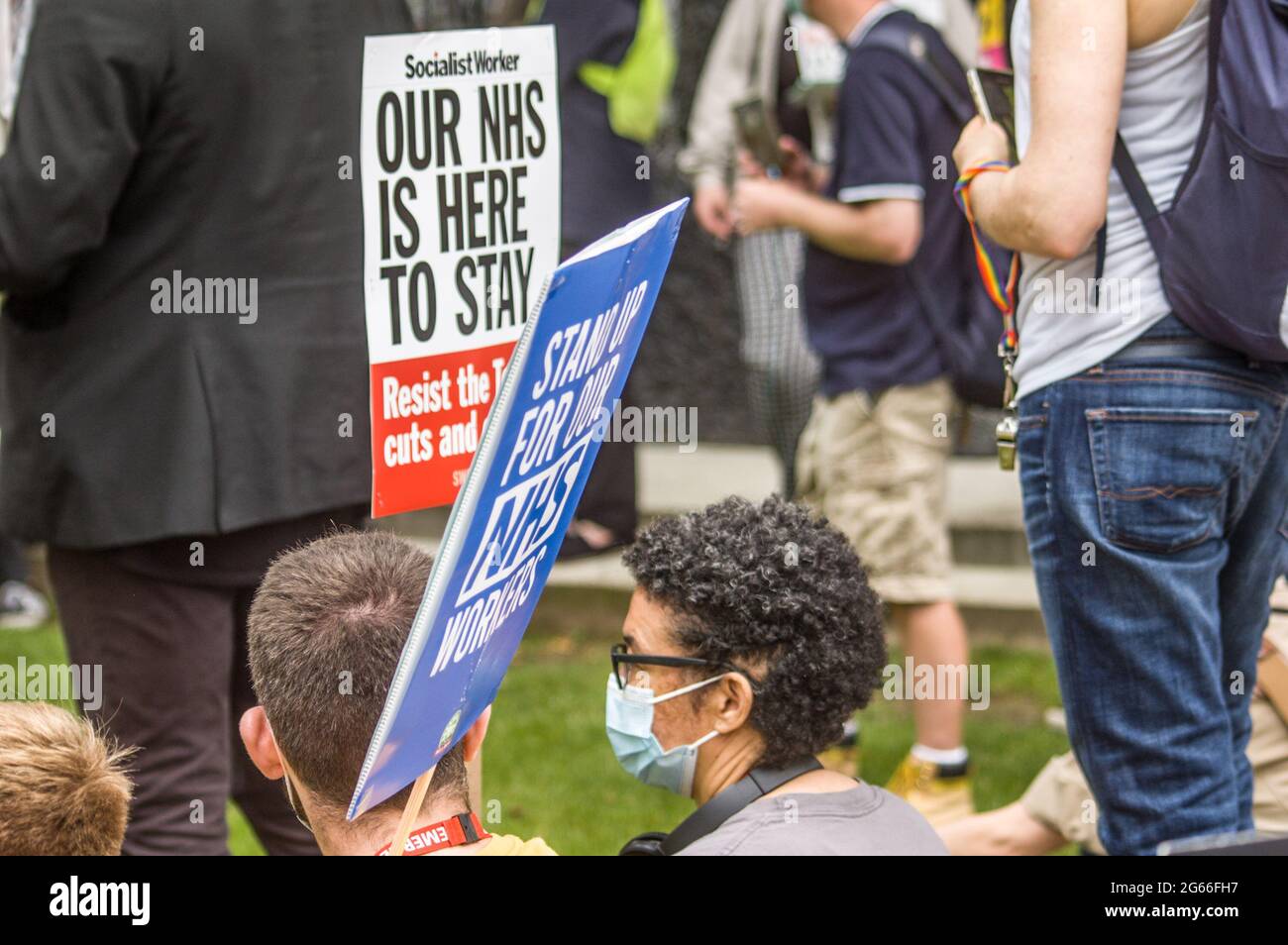 London, England. 3rd July 2021. NHS anniversary march for patient ...
