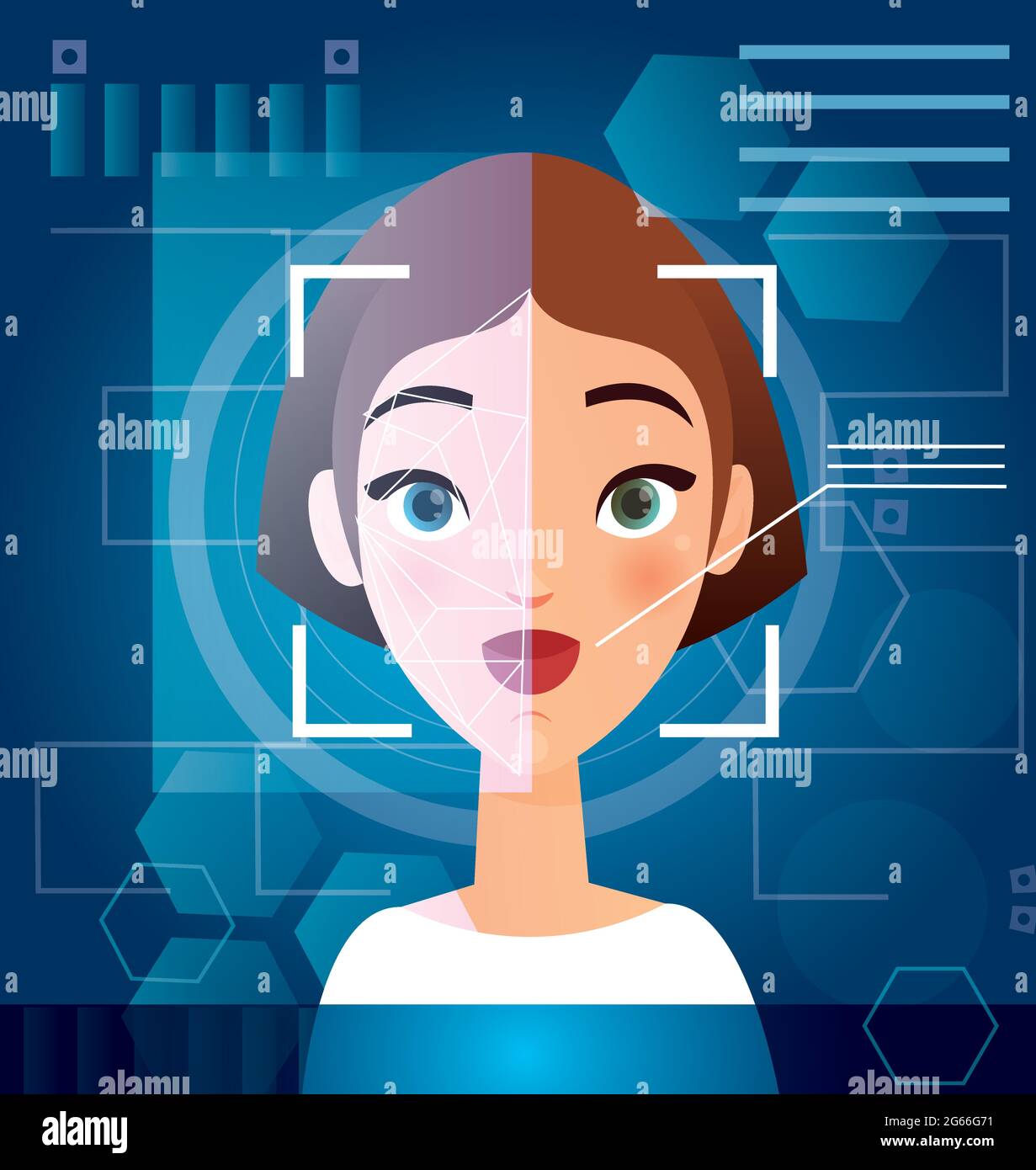 Vector Illustration Of Woman S Face Recognition Concept Biometric Face Scanning Futuristic