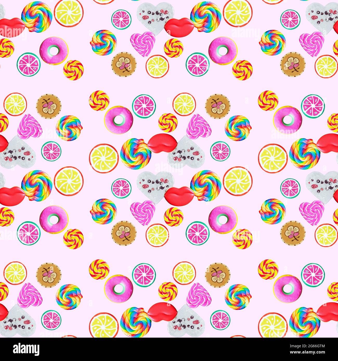 Seamless pattern of sweets on a pink square background Stock Photo - Alamy